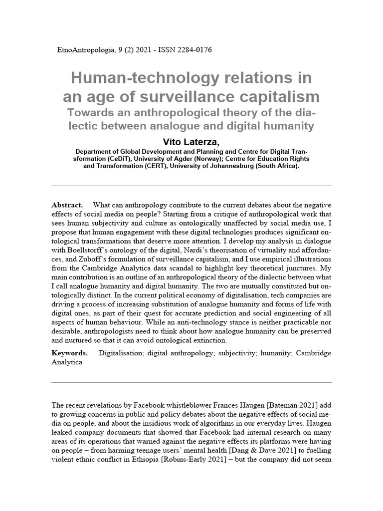 Human-Technology Relations in An Age of Surveillance Capitalism | PDF ...