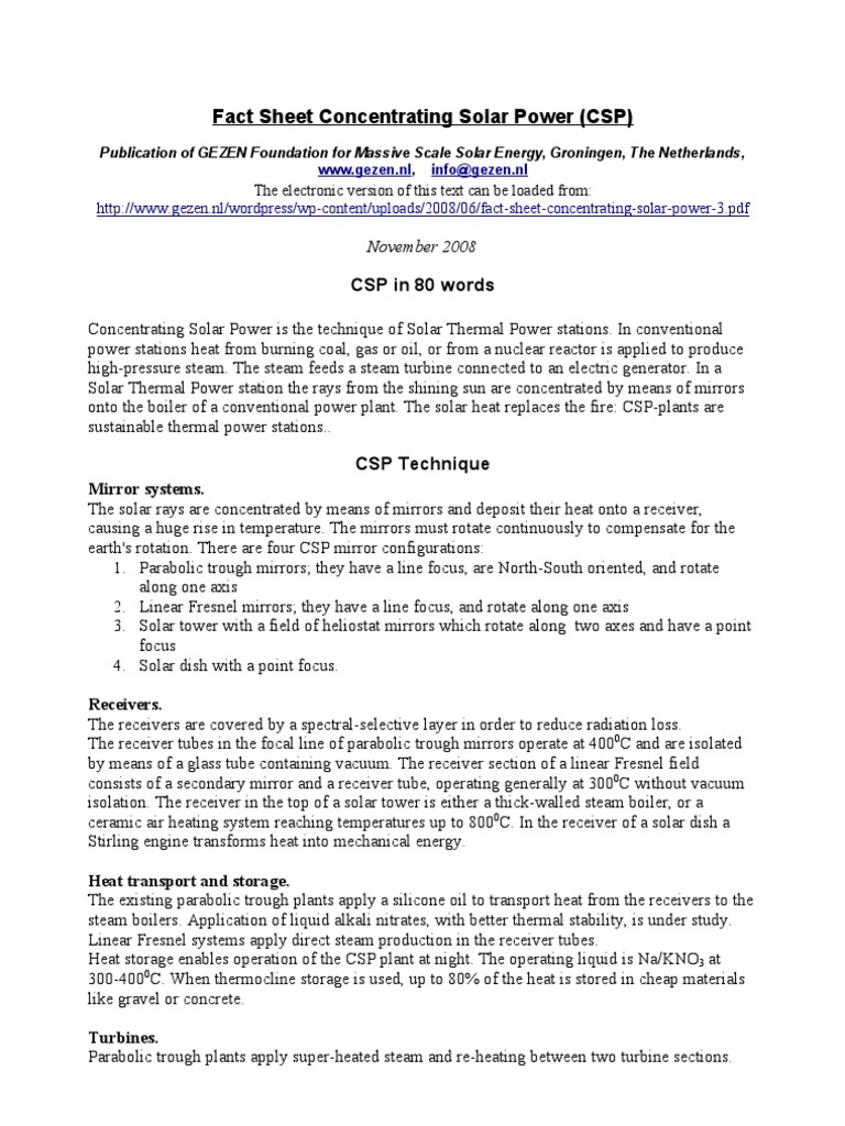 Fact Sheet Concentrating Solar Power 3 | PDF | Solar Energy | Power Station