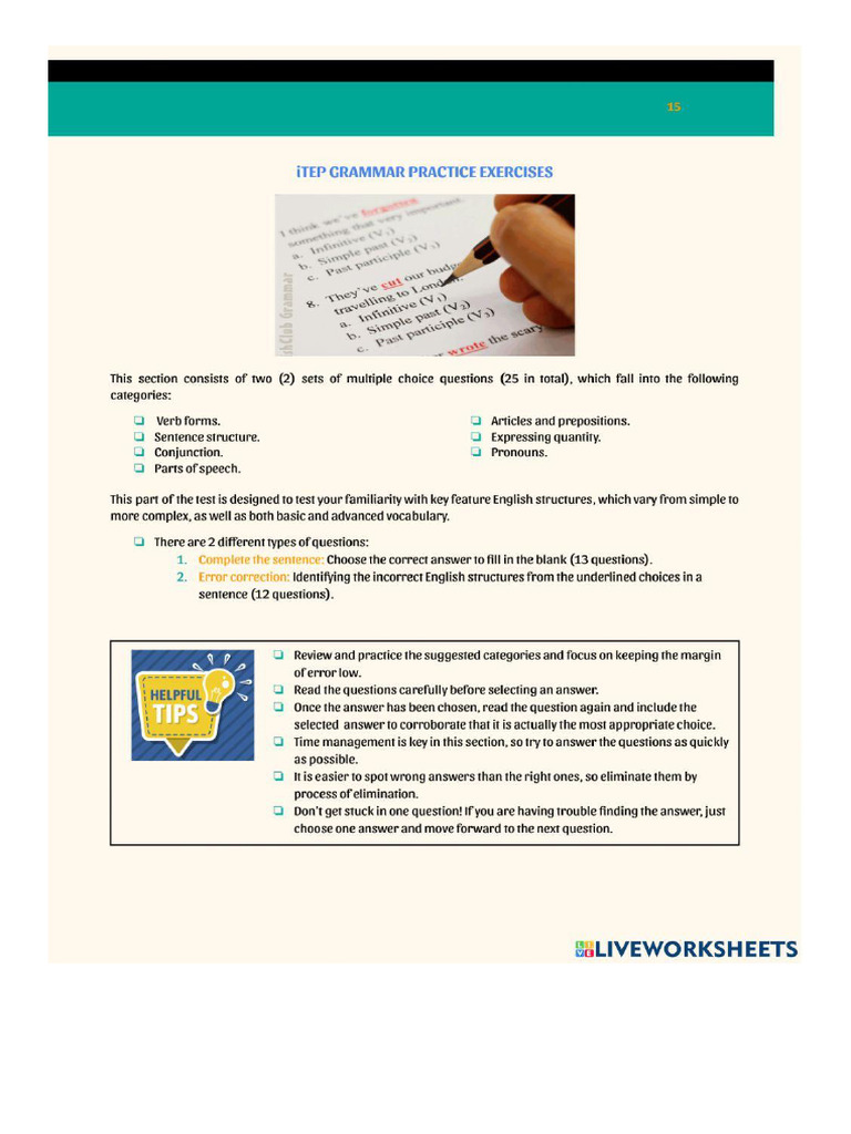 Itep Grammar Worksheet Part1 Pdf