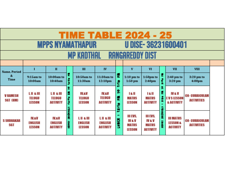 PS Teacher Time Table 4 | PDF