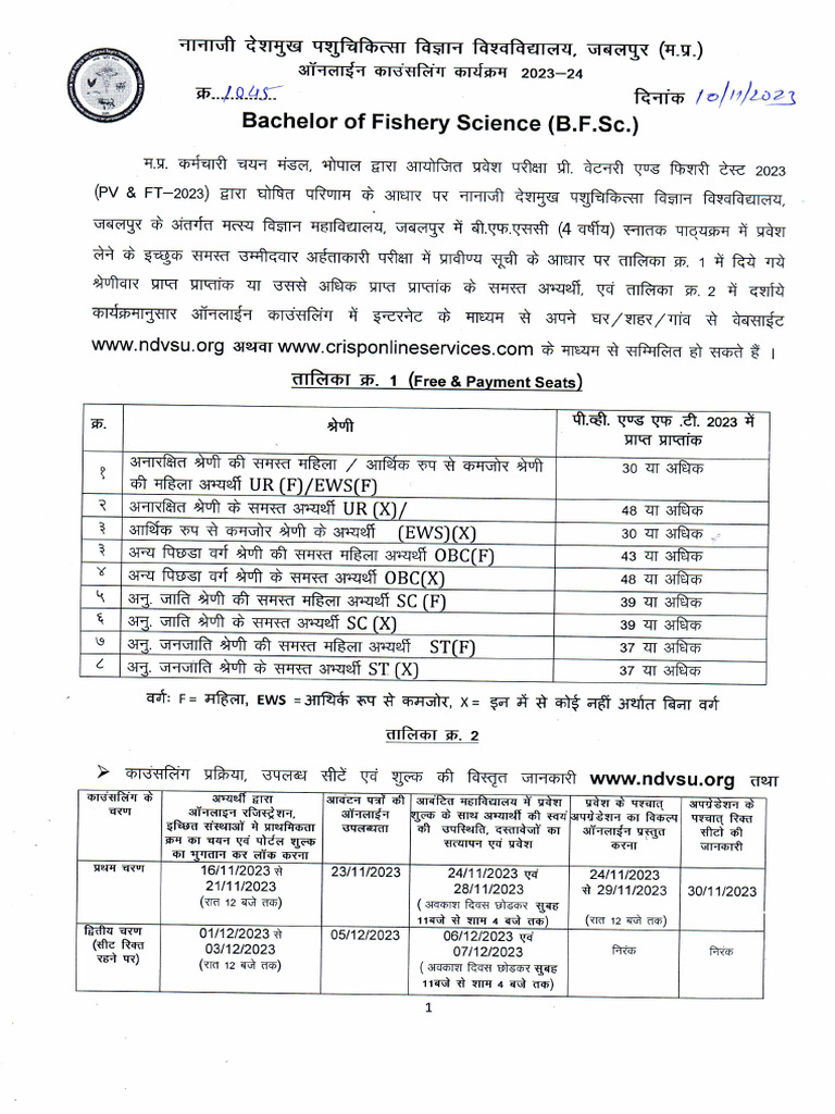 BFSC Rules Regulation Admission 2023-24 | PDF