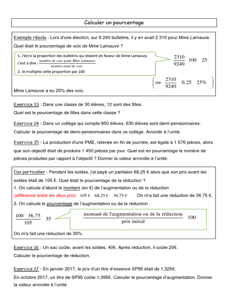 Calculer des pourcentages facilement | PDF | Pourcentage | Division