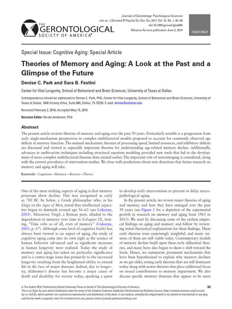 Theories of Memory and Aging A Look at The Past and A Glimpse of The ...