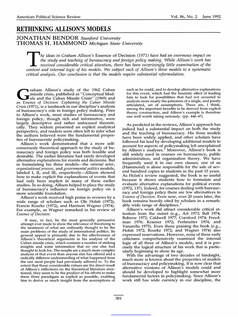 Bendorand Hammond 1992 APSR | PDF | Rationality | Game Theory