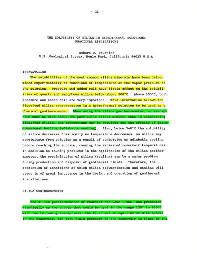 Art - (0000) FOURNIER - The Solubility of Si in Hydrothermal Solutions - Pratical Applications ...