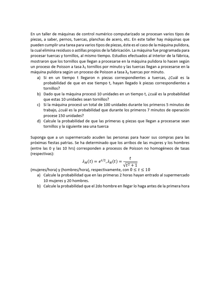 Guia Ejercicios Procesos Poisson | PDF