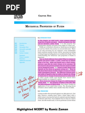 Class 11 Physics Mechanical Properties Of Fluids Ncert Class 11