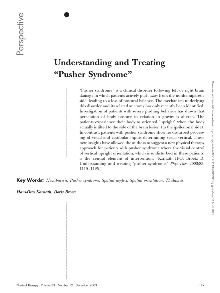 Understanding and Treating Pusher Syndrome | PDF | Neurological ...