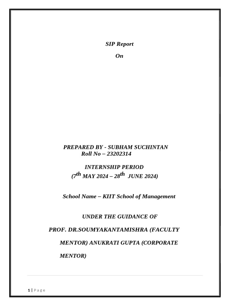SIP Draft Report - Subham Suchintan - 23202314 | PDF | Errors And Residuals | Coefficient Of ...