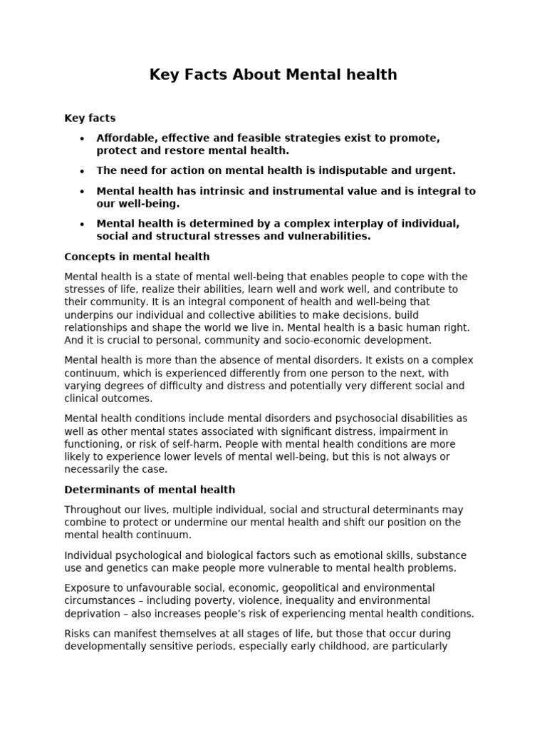 Key Facts About Mental Health | PDF | Mental Health | Mental Disorder