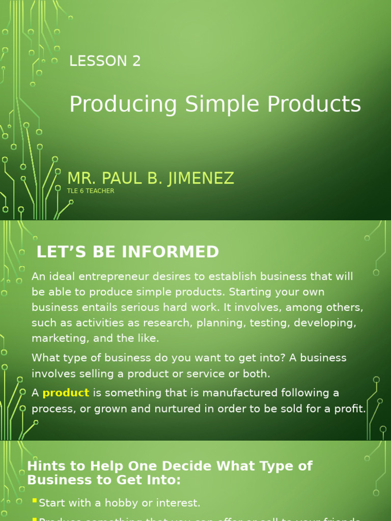 ICT&ENTREP LESSON 2 PRODUCING SIMPLE PRODUCTS | PDF