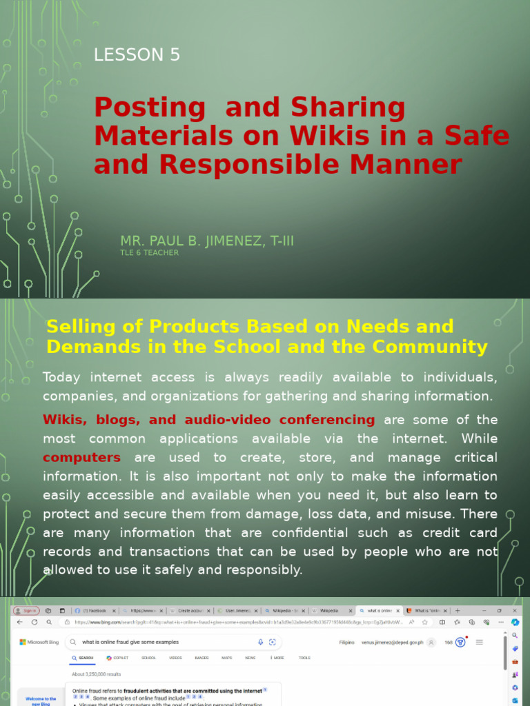 ICT&ENTREP LESSON 5 Posting and Sharing Materials On Wikis in A Safe ...