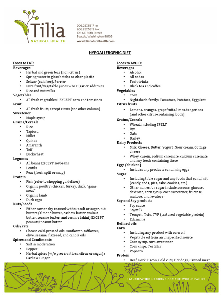 Hypoallergenic Diet | PDF | Foods | Cereals