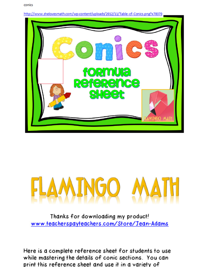 Conic Sections Reference Sheet Free | PDF | Euclidean Plane Geometry ...