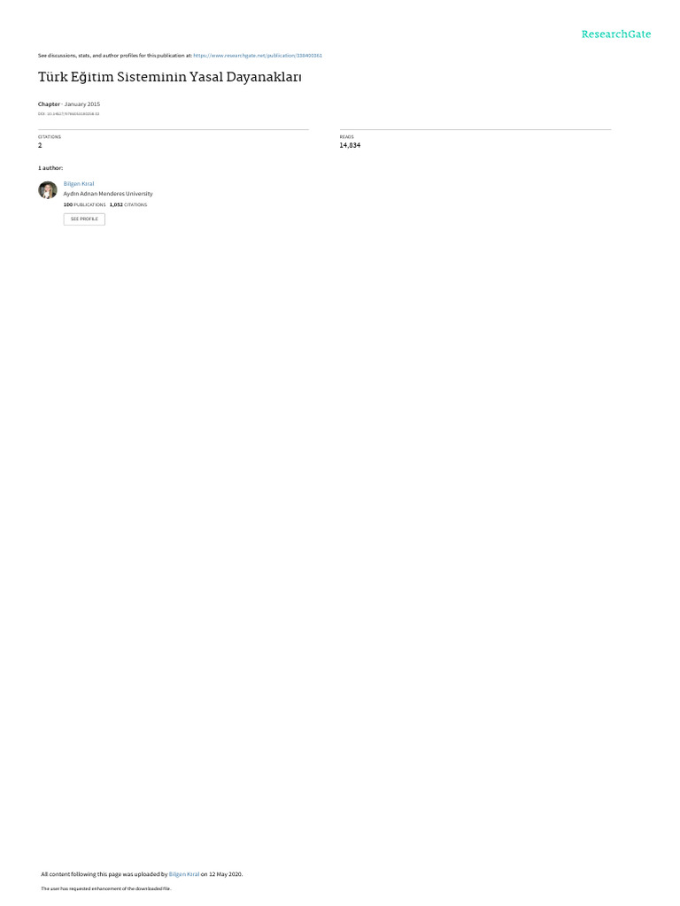 Türk E Itim Sisteminin Yasal Dayanaklar: January 2015 | PDF
