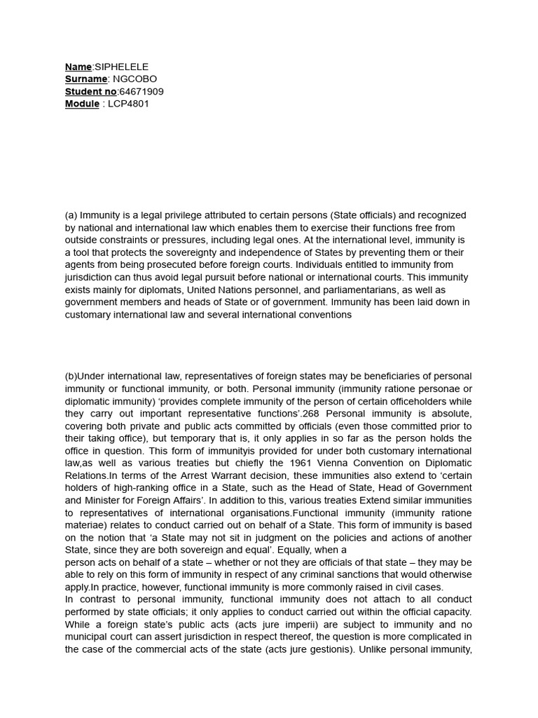 Understanding Immunity in International Law | PDF | Sovereign Immunity ...