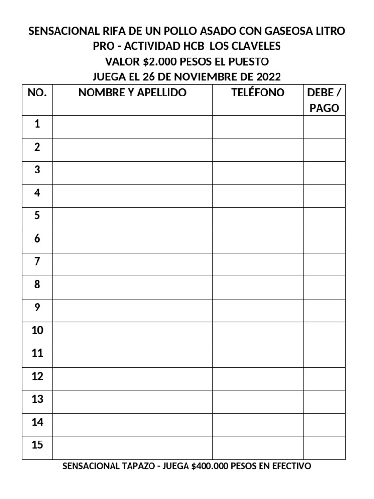 Sensacional Rifa de Un Pollo Asado Con Gaseosa Litro | PDF