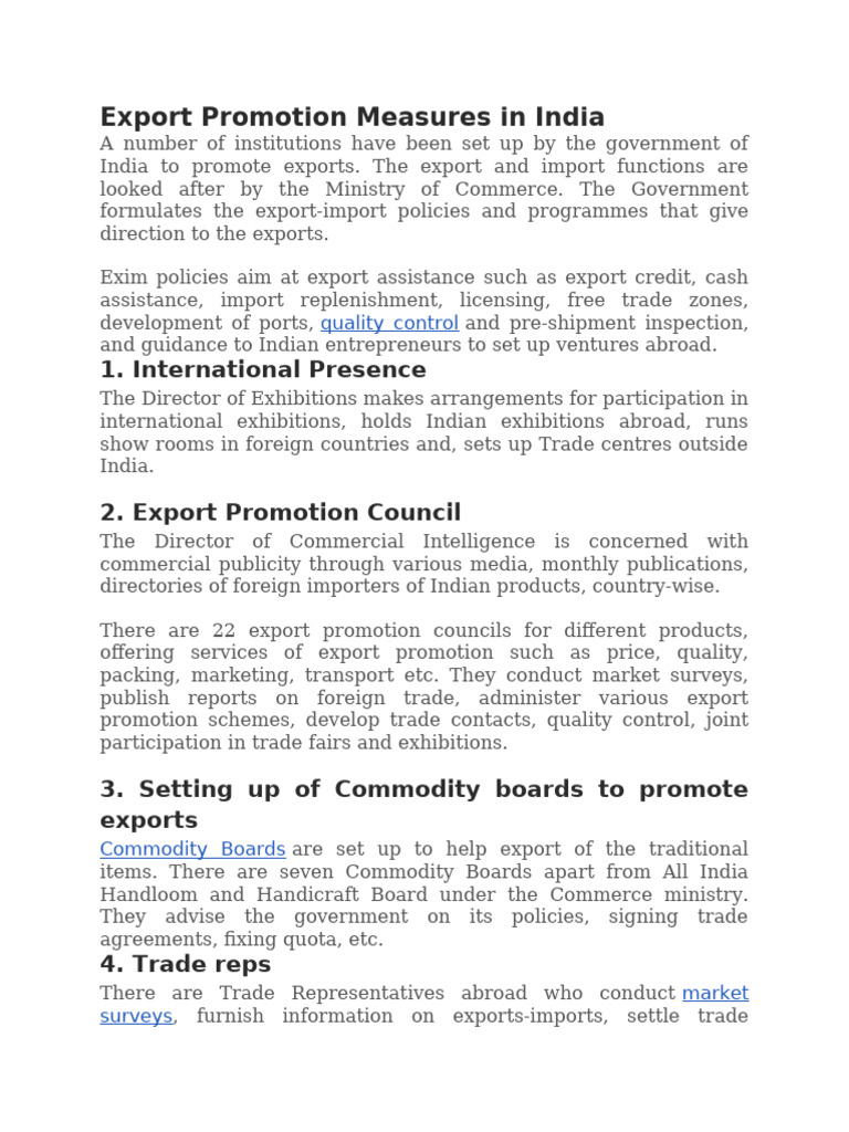 Export Promotion Measures in India | PDF | Trade | Exports