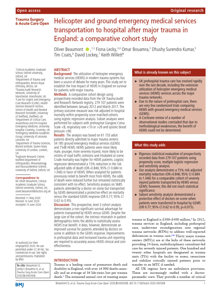 HEMS England | PDF | Major Trauma | Emergency Medical Services
