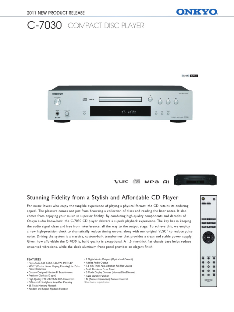 ONKYO C 7030 Datasheet EN | PDF | Digital To Analog Converter | Compact Disc