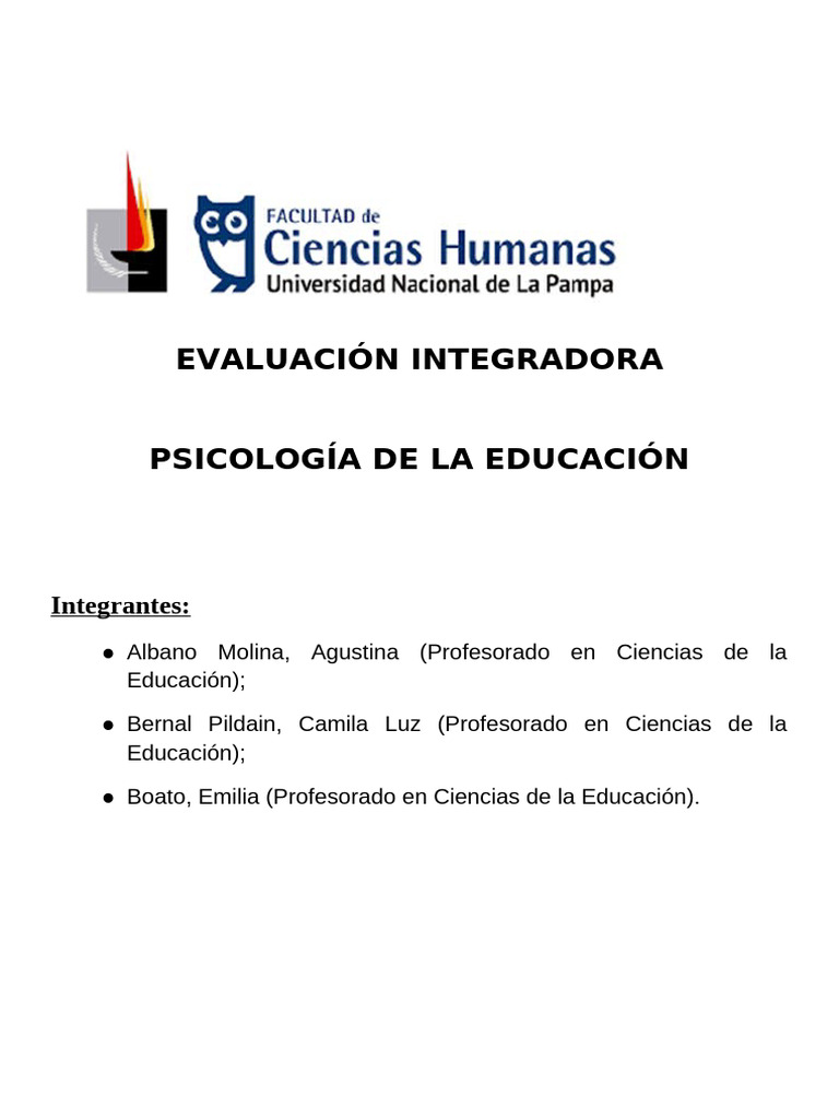 Evaluación Integradora de Psicología Educ 2022 | PDF | Pensamiento | Comportamiento