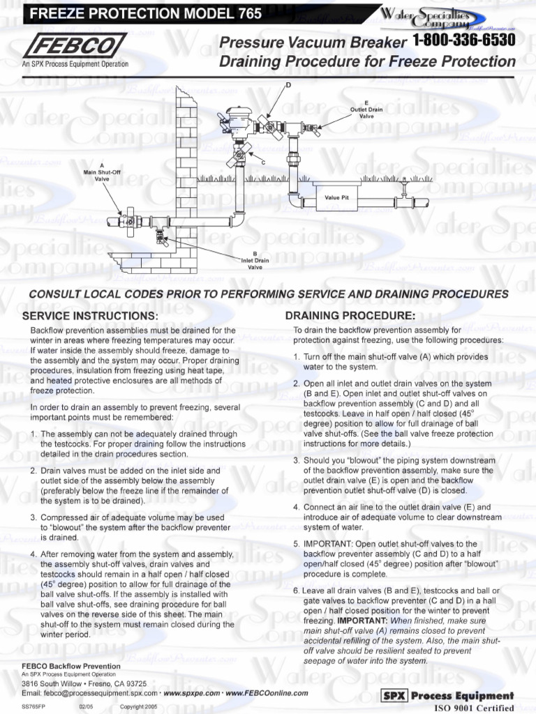 Febco 765 Freeze Protection Manual | PDF