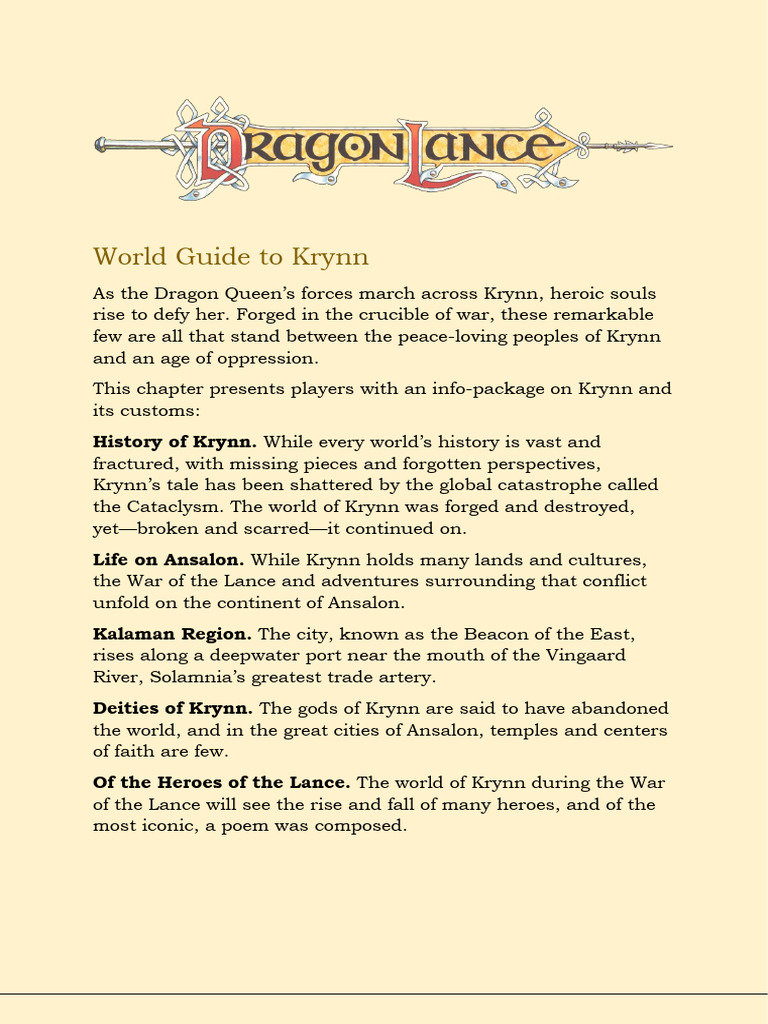 Dragonlance - World Guide (1) | PDF | Dragonlance