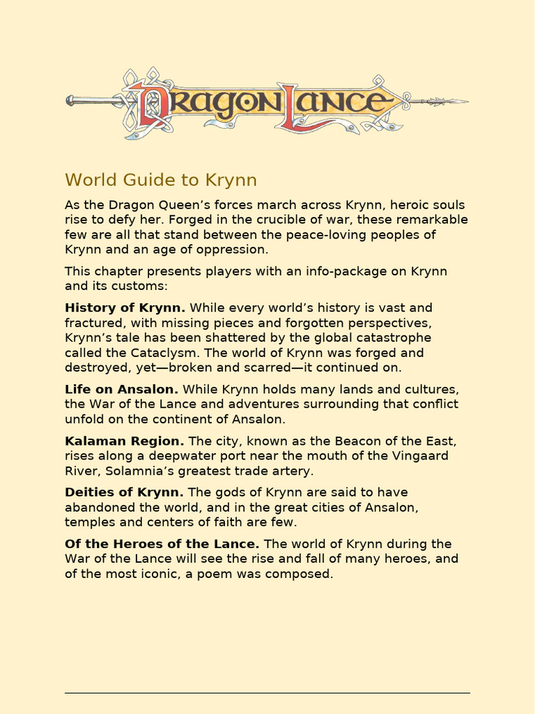 Dragonlance - World Guide | PDF | Dragonlance