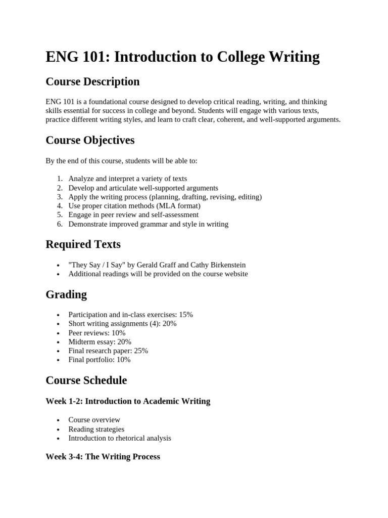 ENG 101 Section 2012 Syllabus Fall 2024 | PDF | Peer Review | Essays
