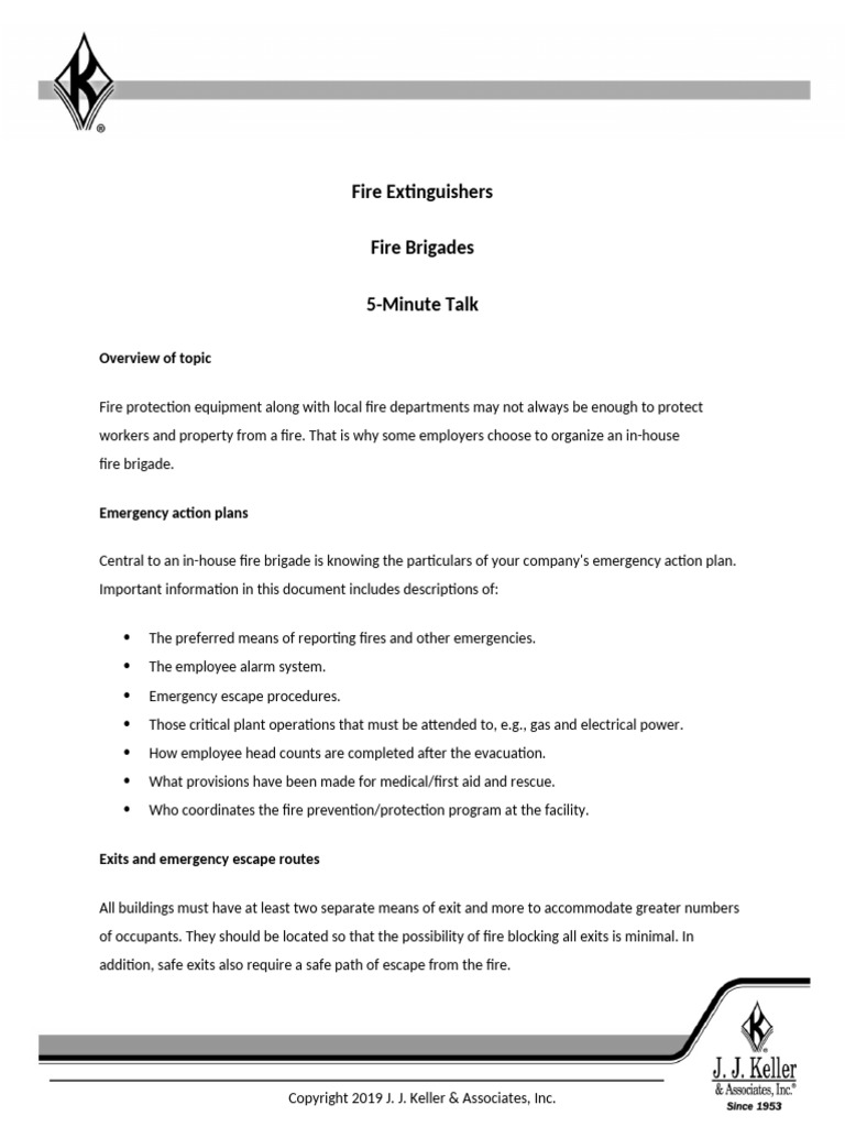 Fire Extinguishers Fire Brigades FIVE MINUTE TALK | PDF | Firefighter ...