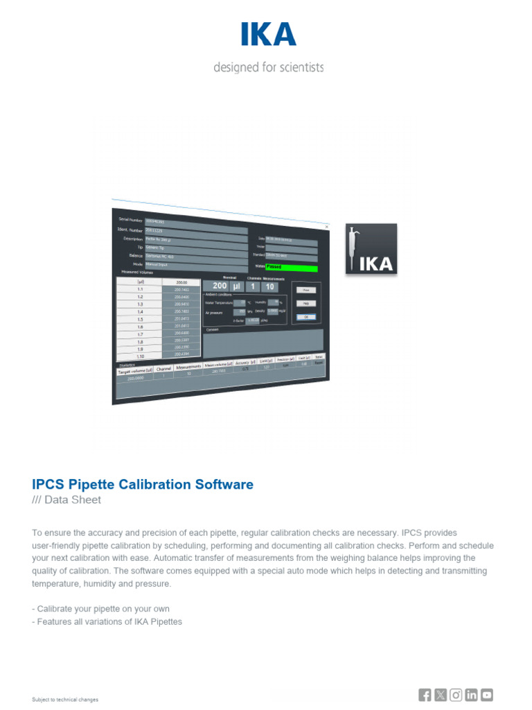 Data Sheet IPCS Pipette Calibration Software | PDF
