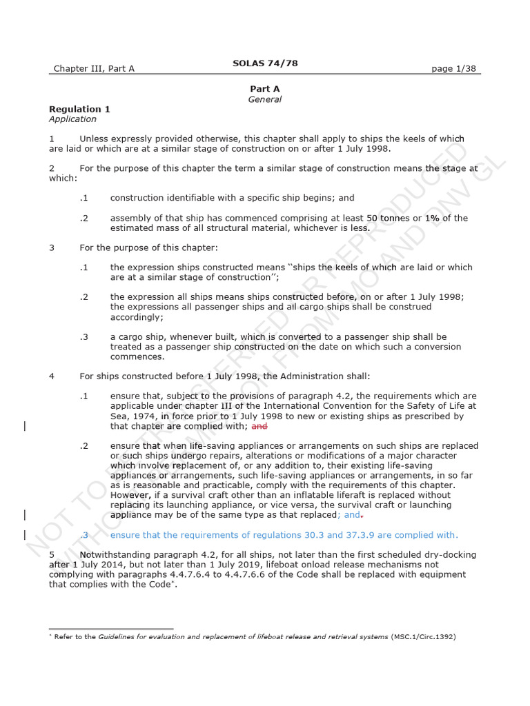 SOLAS 74/78 Chapter III: Ship Regulations | PDF | Shipping | Watercraft
