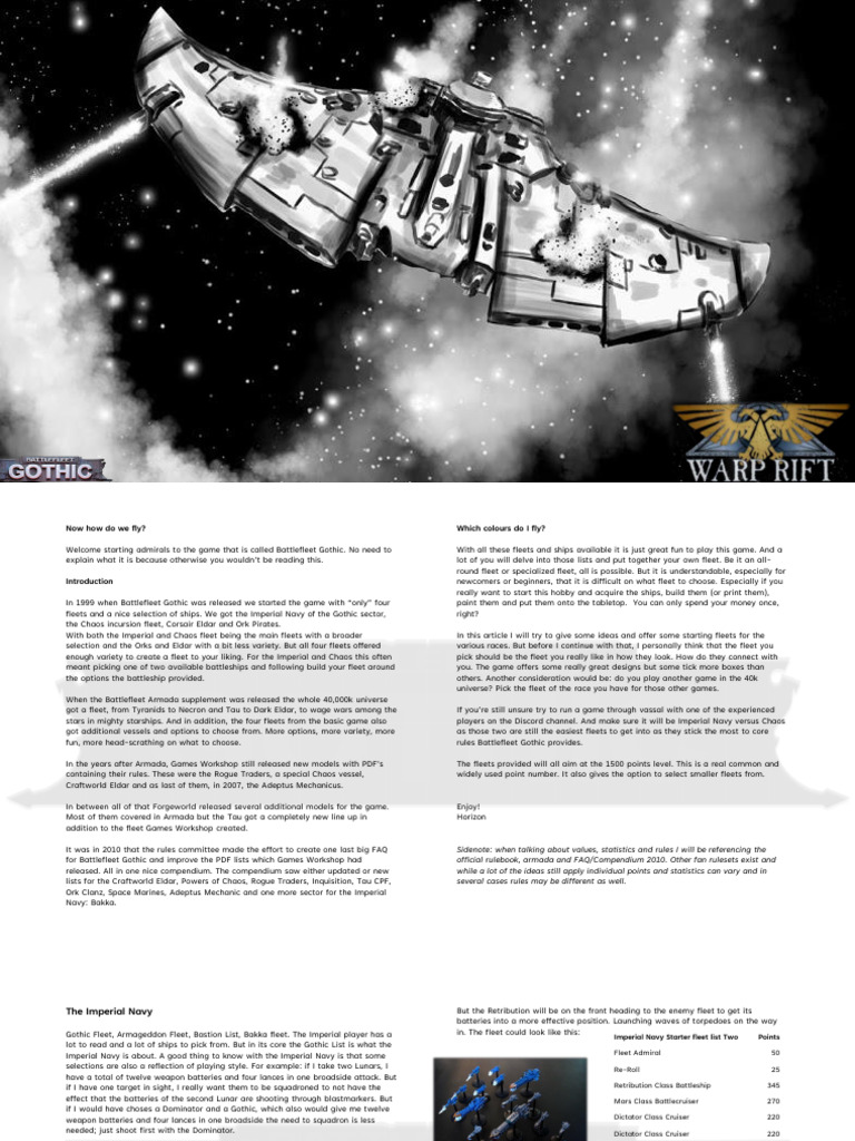 Battlefleet Gothic Starter Fleets v1.1 | PDF | Cruiser | Battleship