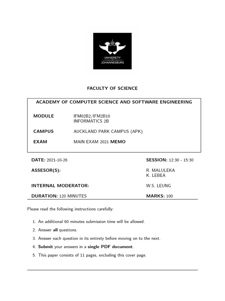 2021 Informatics 2B Exam Memo | PDF | Dynamic Web Page | Computing