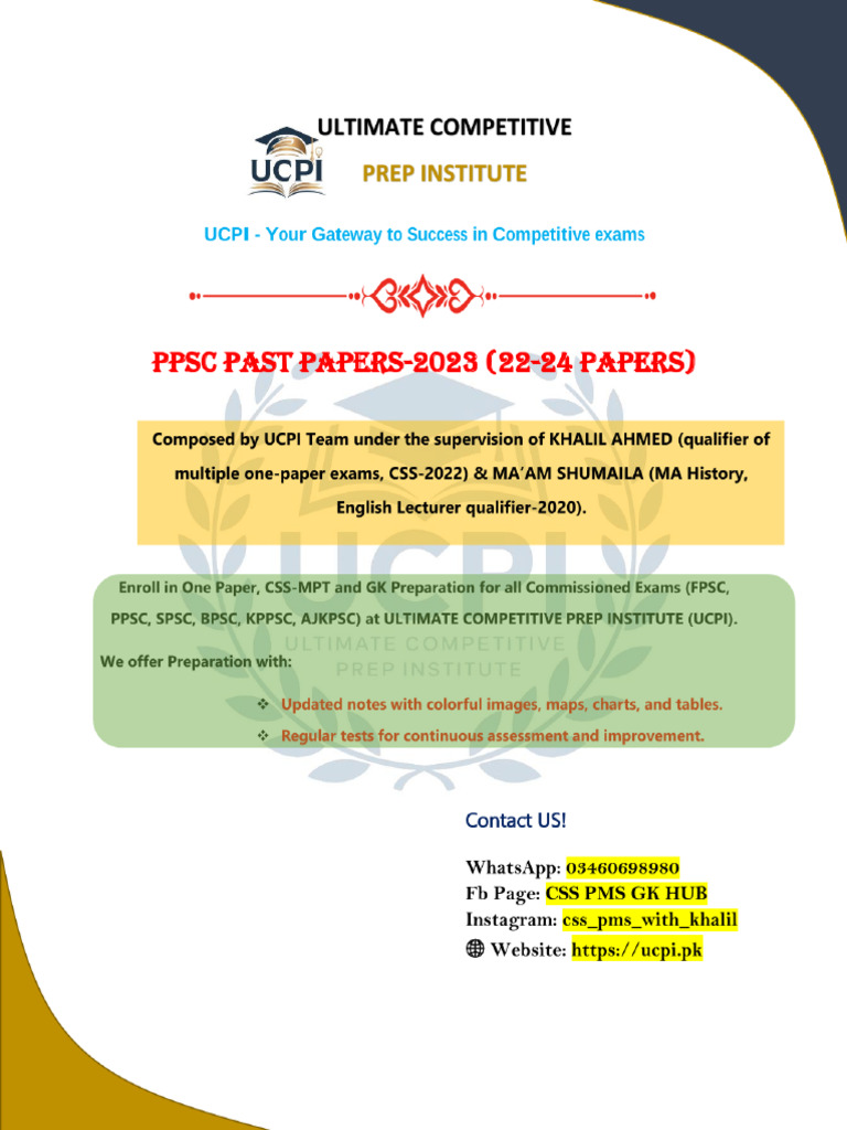 PPSC Past Papers-2023 (22-24) UCPI | PDF