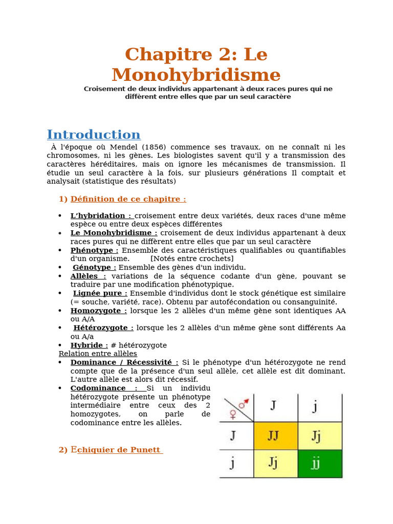 Chapitre 2,3,4 | PDF | Dominance (Génétique) | Hémizygote
