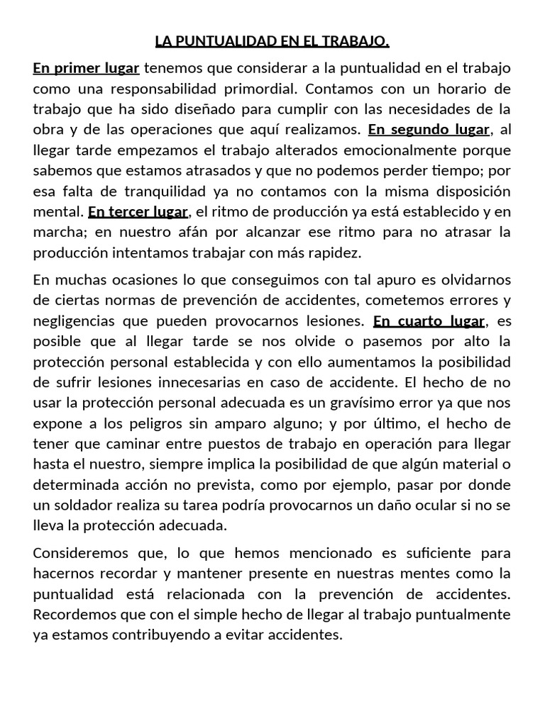 La Puntualidad en El Trabajo | PDF | Crecimiento personal y profesional