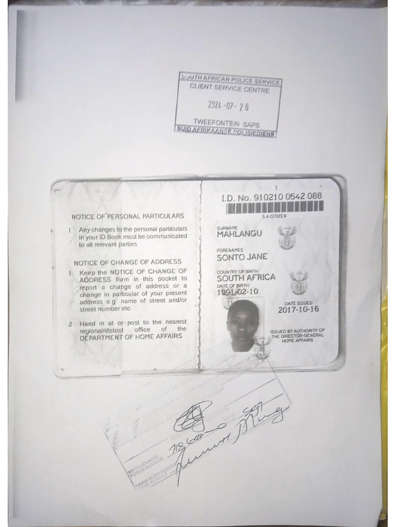 Jane Mahlangu ID And matric certificate | PDF Jane Mahlangu ID And matric certificate | PDF