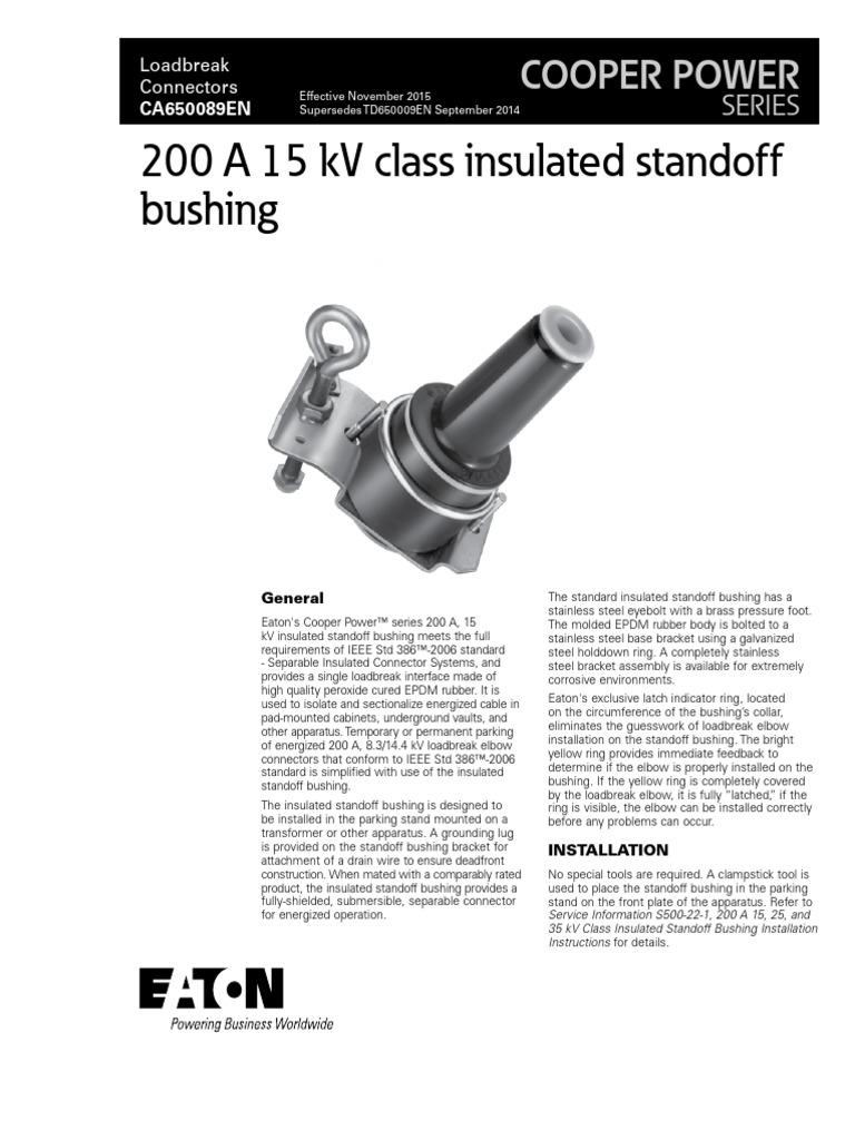 200a 15kv Class Insulated Standoff Bushing Catalog Ca650089en | PDF ...