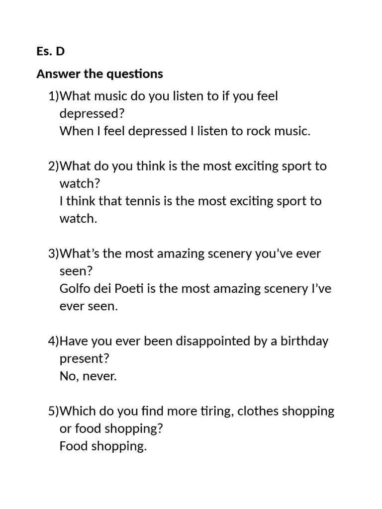 Es. D Answer The Questions | PDF