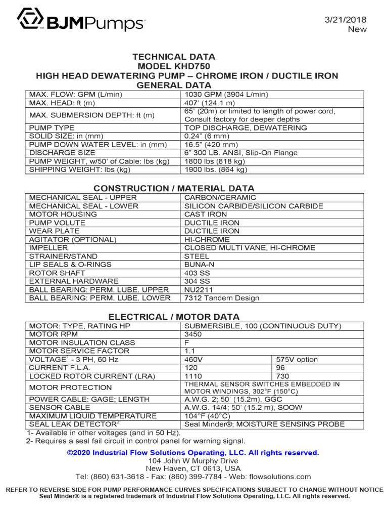 IFS-BJM-KHD750-datasheet.cleaned | PDF | Pump | Electric Motor