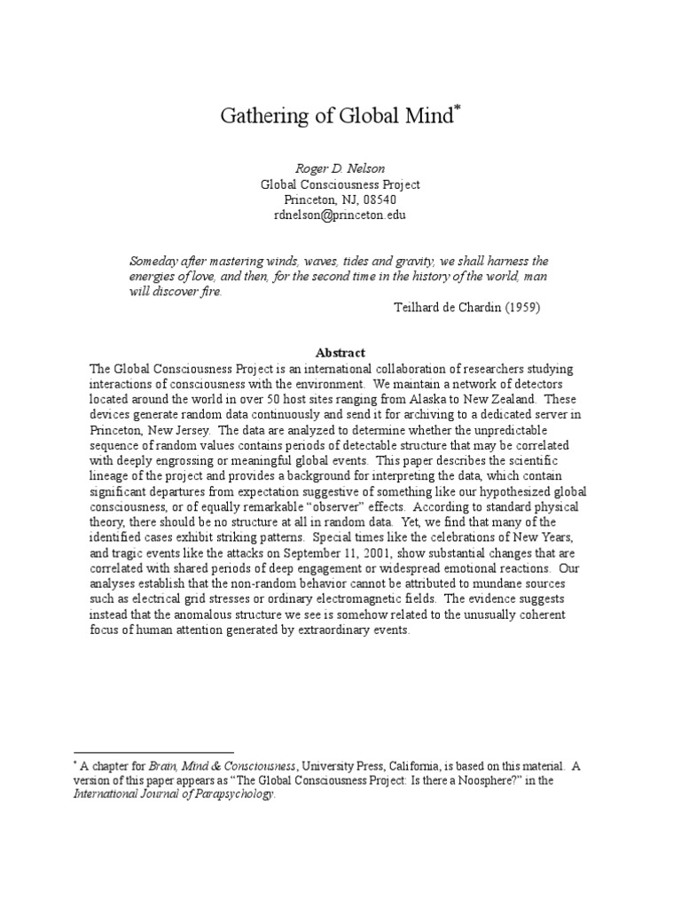Roger D. Nelson - Gathering of Global Mind | PDF | Consciousness | Mind