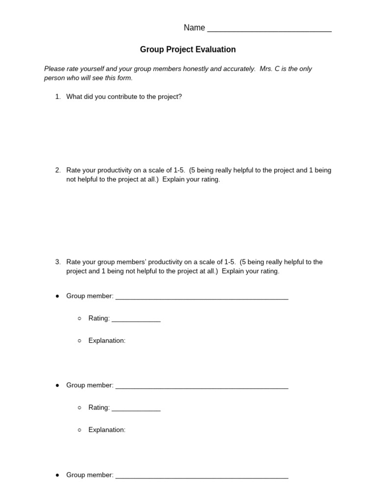 Group Project Evaluation Form | PDF | Self-Improvement