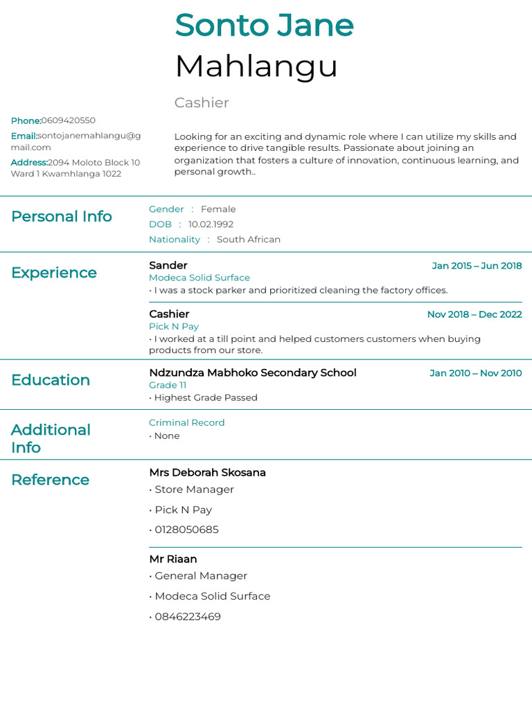 Sonto Jane - Resume - 60 | PDF