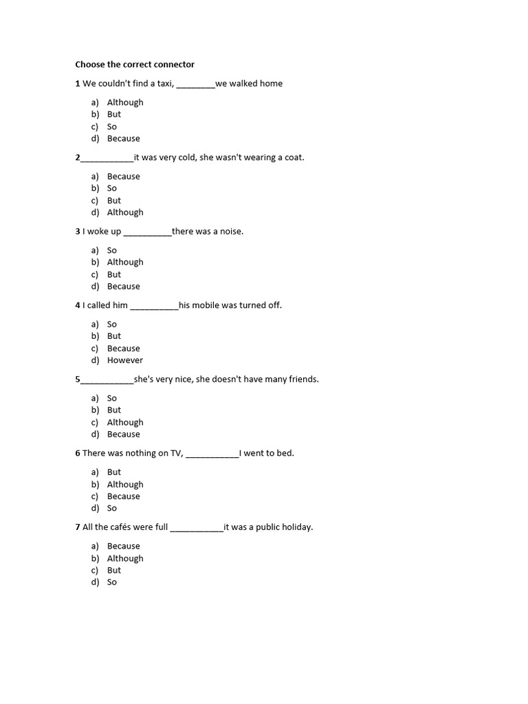 Connectors Exercises 3 With Key | PDF