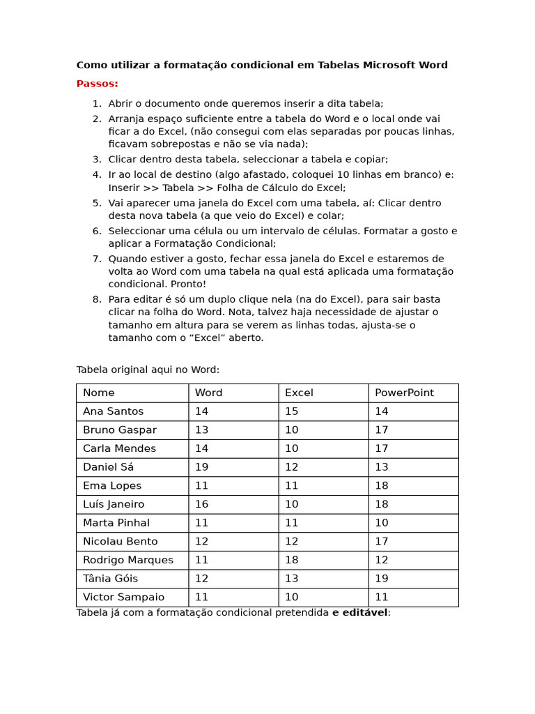 Como Utilizar A Formatação Condicional em Tabelas Microsoft Word | PDF ...