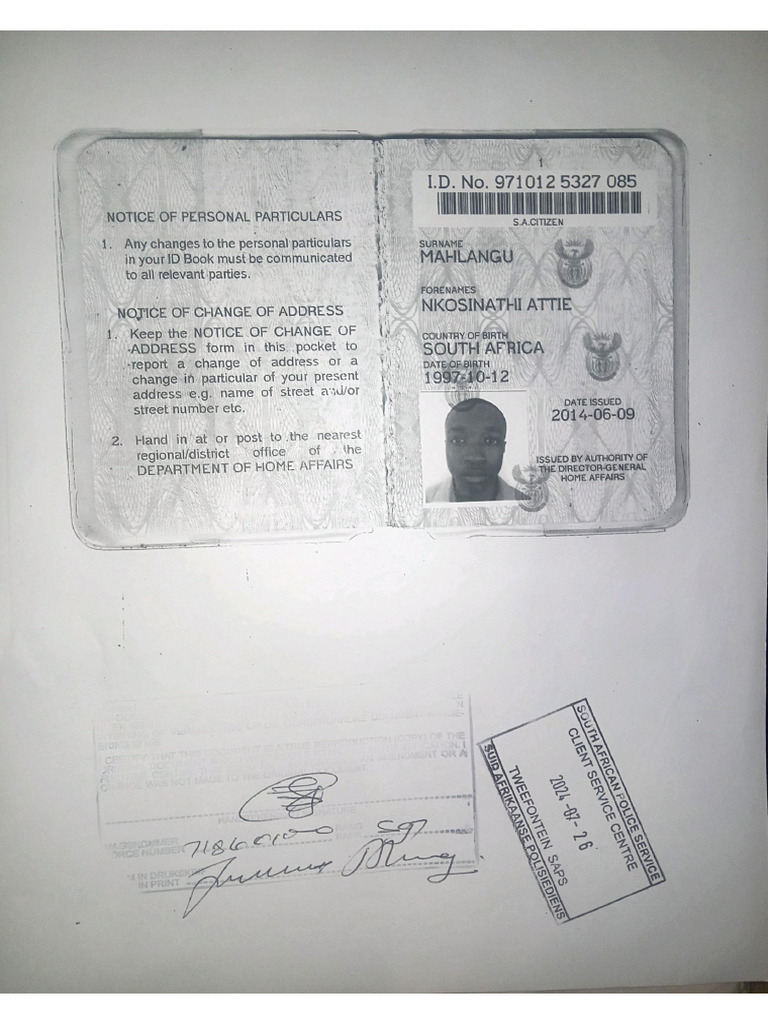 Nkosinathi Attie Mahlangu ID | PDF