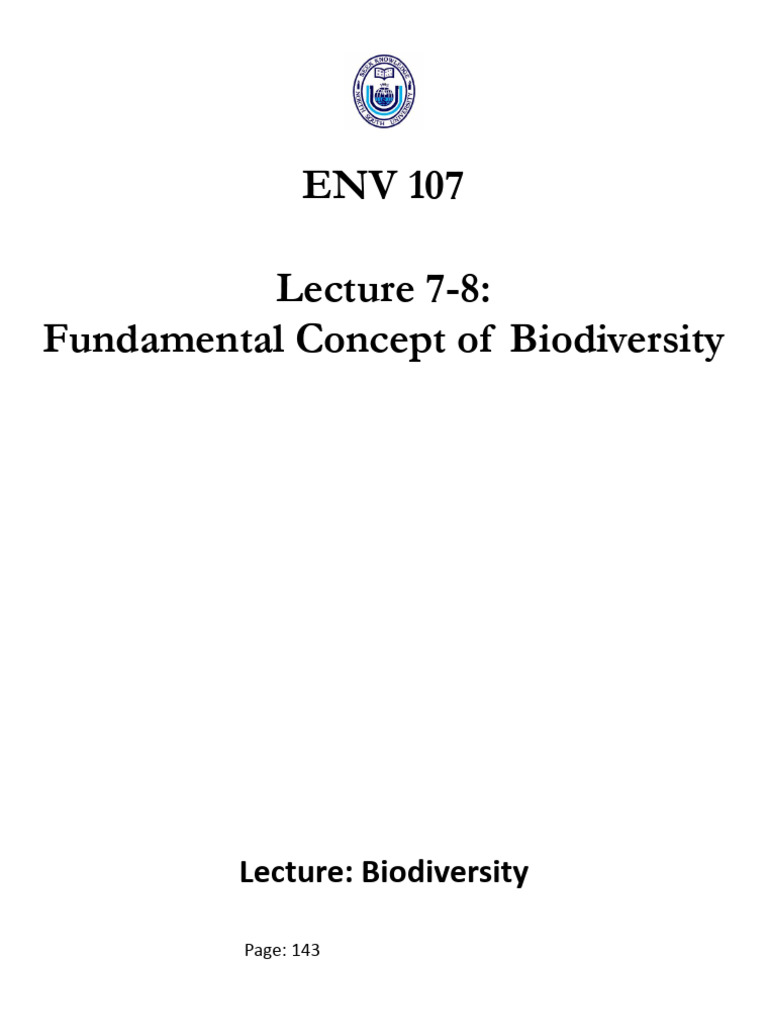 ENV - 107 - Lecture 7-8 - Biodiversity N | PDF | Biodiversity | Ecosystem
