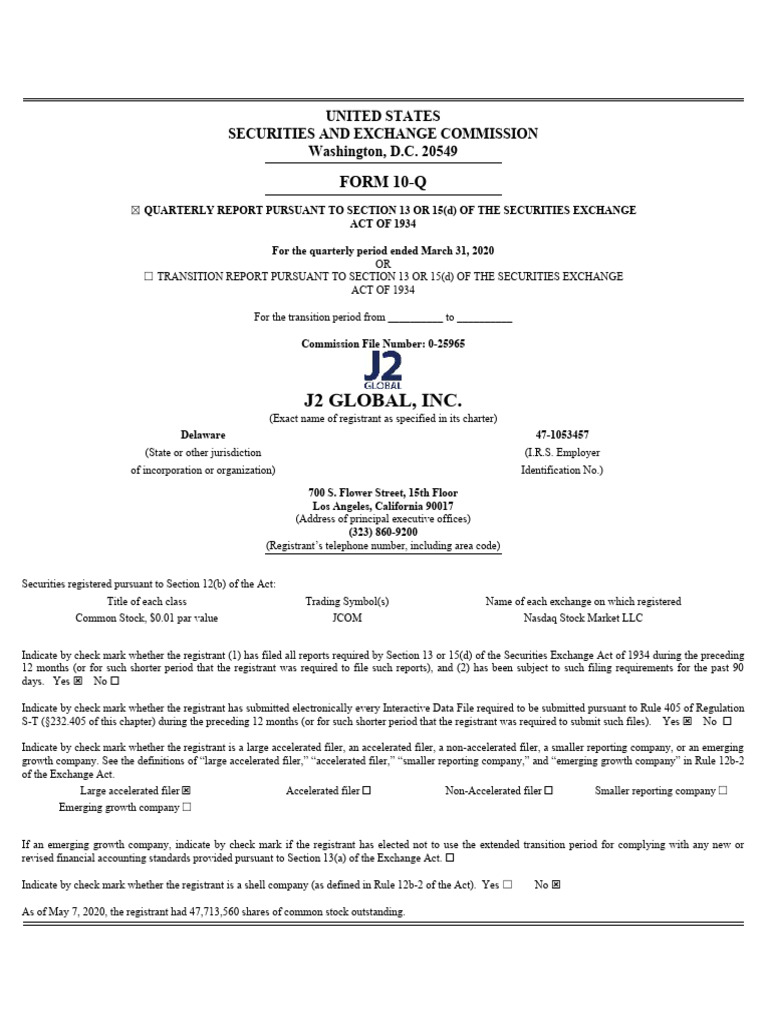 J2 Global Q1 2020 Financial Report | PDF | Goodwill (Accounting) | Fair ...