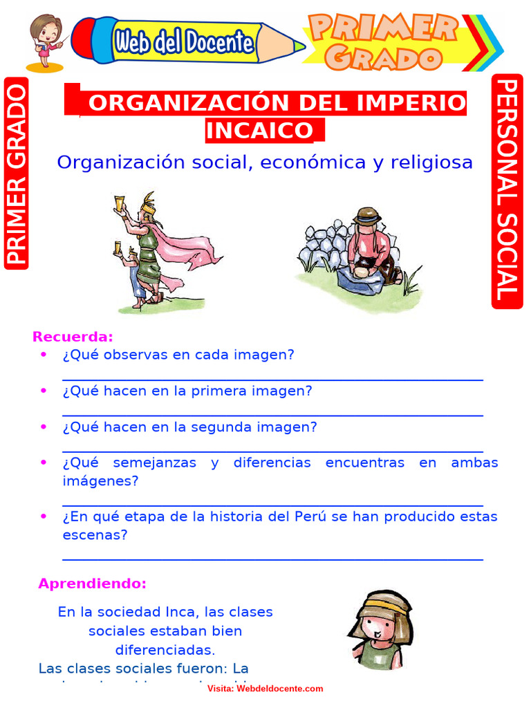 Organizacion Del Imperio Incaico para Primer Grado de Primaria | PDF | Imperio Inca